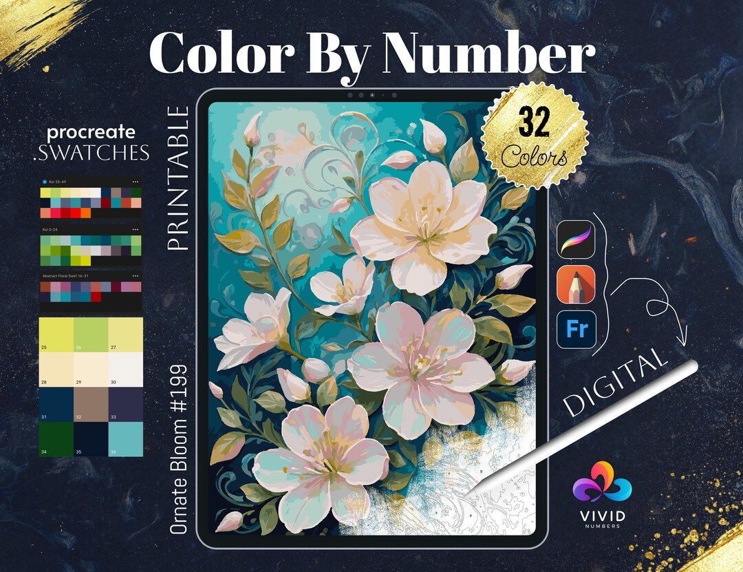 Ornate Bloom Flower Coloring by Number Printable Paint by Numbers ...