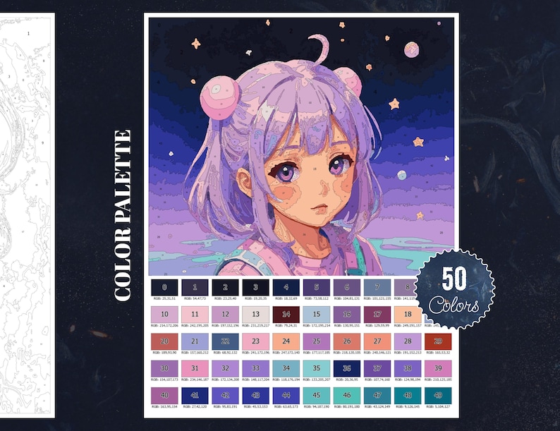 Anime Girl in River Color by Numbers Printable Paint by Numbers Digital ...