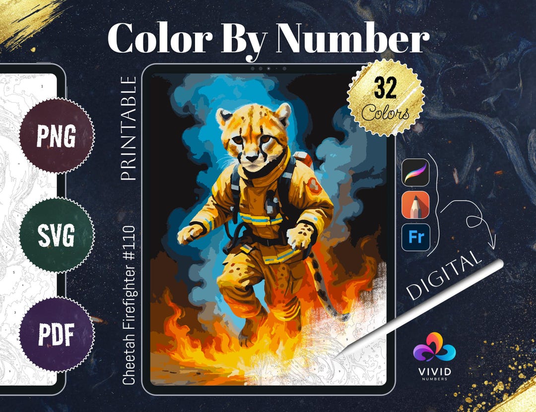 Cheetah Firefighter Color by Numbers Printable Paint by Numbers Digital ...