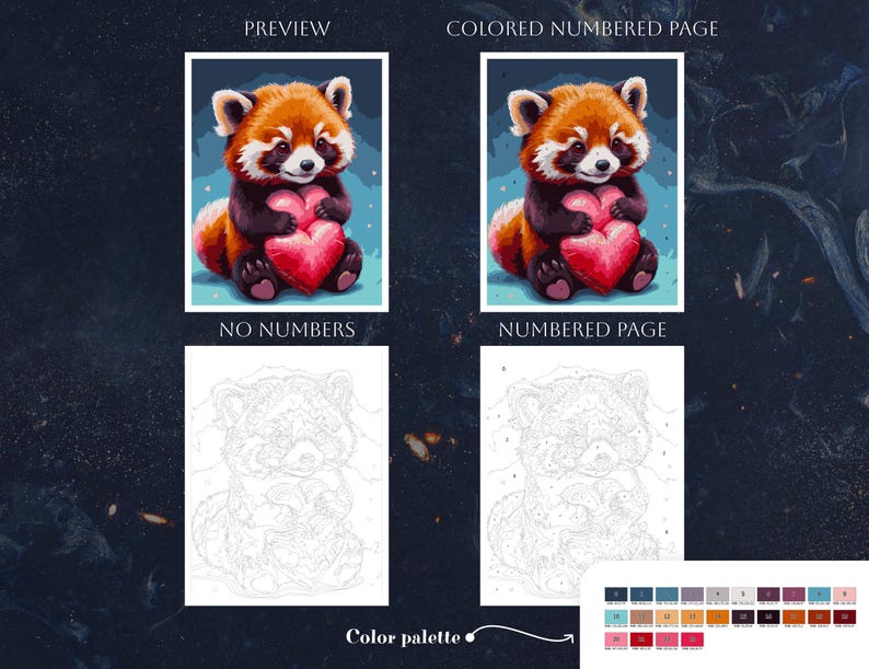 Little Red Panda Color by Numbers for Adults Printable Paint by Numbers ...