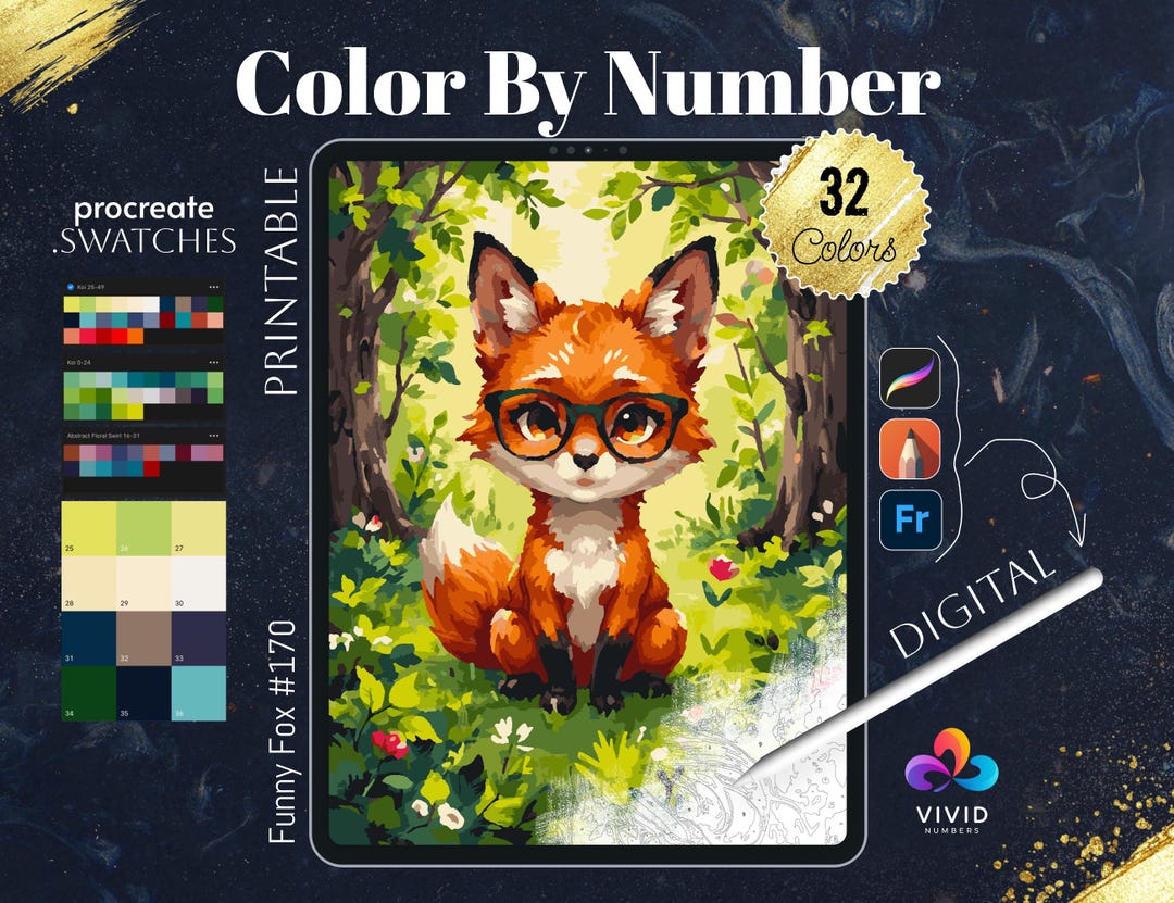 Funny Fox Color by Numbers Printable Paint by Numbers Digital Coloring ...
