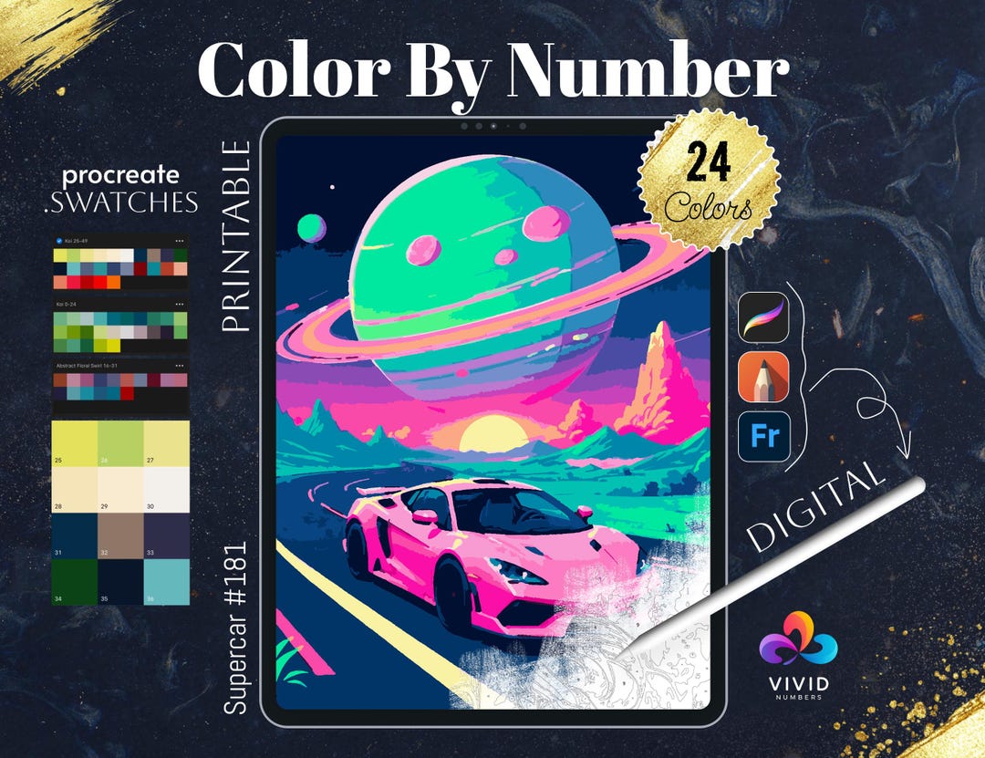 Supercar Coloring Procreate Coloring Paint by Numbers Coloring by ...