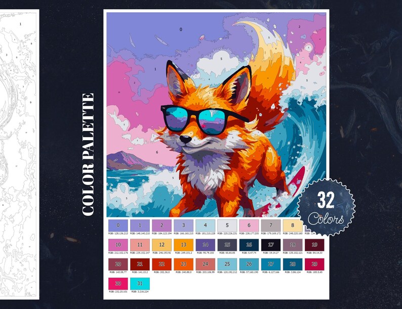 Mischievous Fox Coloring by Numbers Paint by Numbers Digital Coloring ...