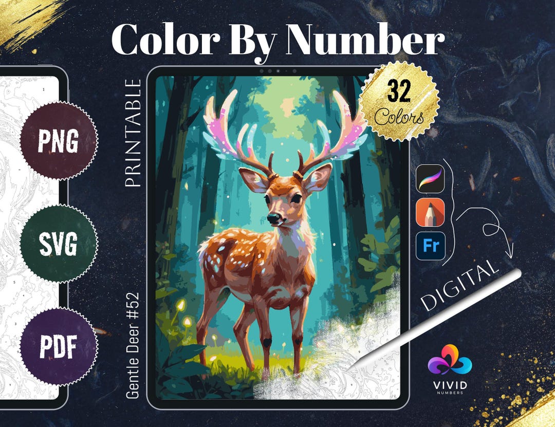 Deer Coloring by Numbers Printable Paint by Numbers Digital Coloring ...