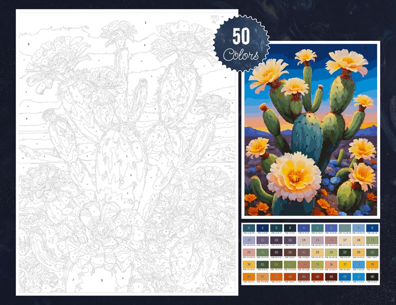Pipe Cacti Coloring by Number Printable Paint by Numbers Digital ...