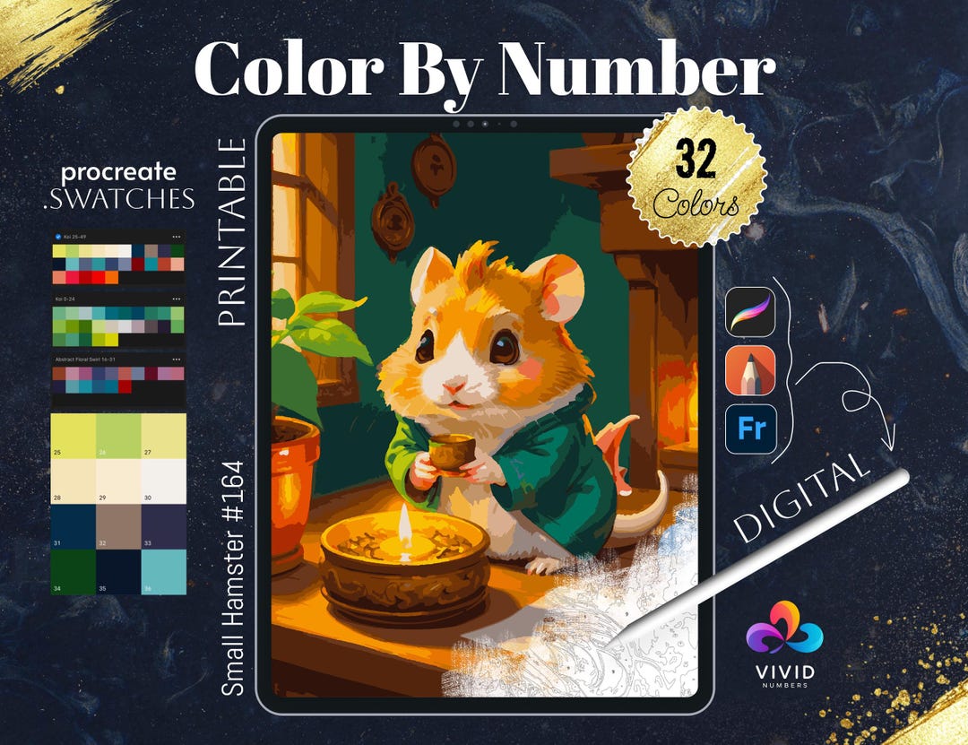 Small Hamster Coloring by Numbers for Adults Printable Paint by Numbers ...