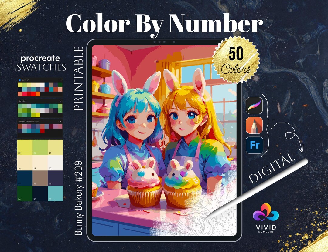 Bunny Bakery Color by Numbers for Adults Printable Paint by Numbers ...