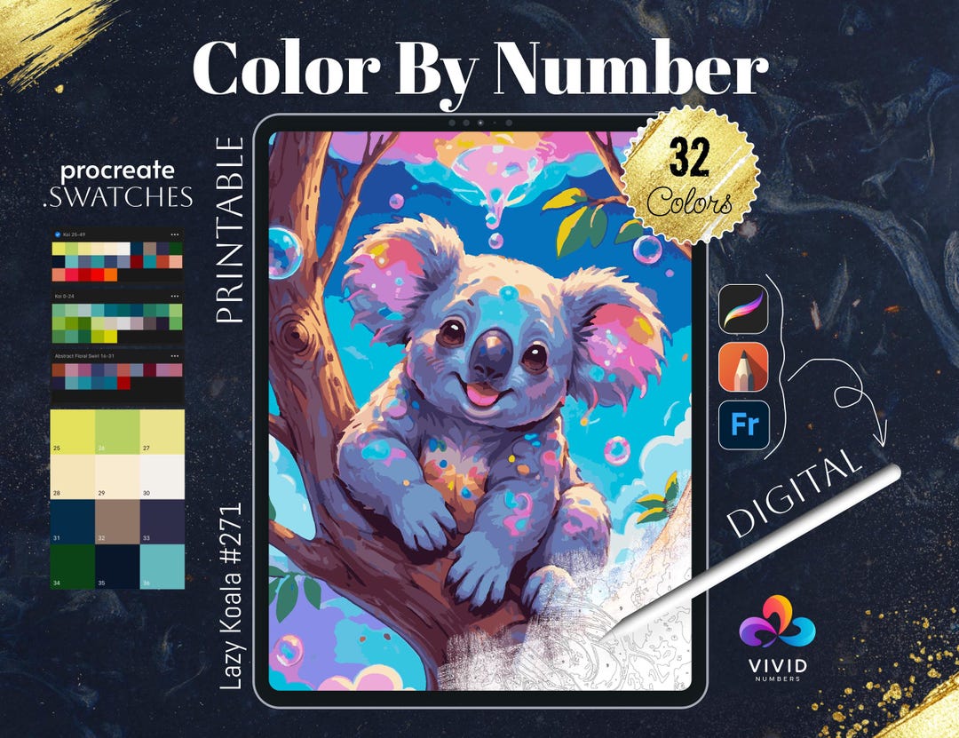 Lazy Koala Color by Numbers for Adults Printable Paint by Numbers ...
