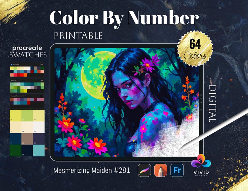 Mesmerizing Maiden Coloring by Number Paint by Numbers Digital Coloring ...