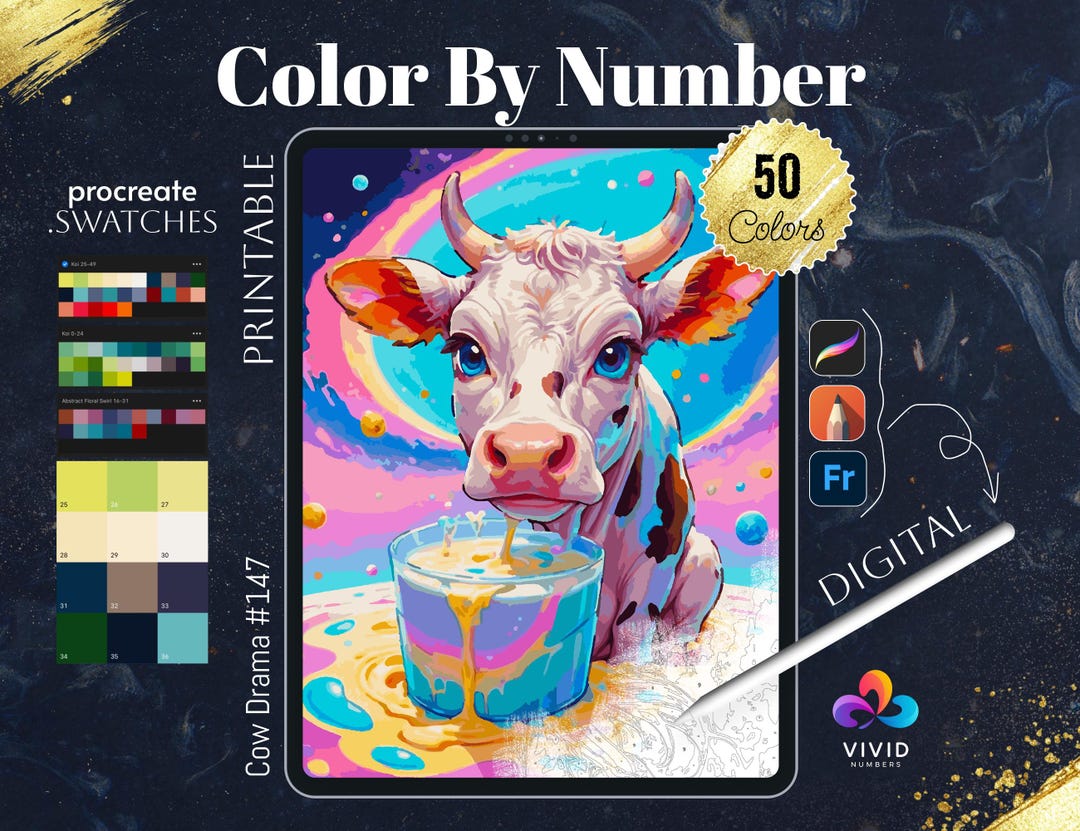 Cow Drama Color by Numbers Paint by Numbers Digital Coloring Pages ...