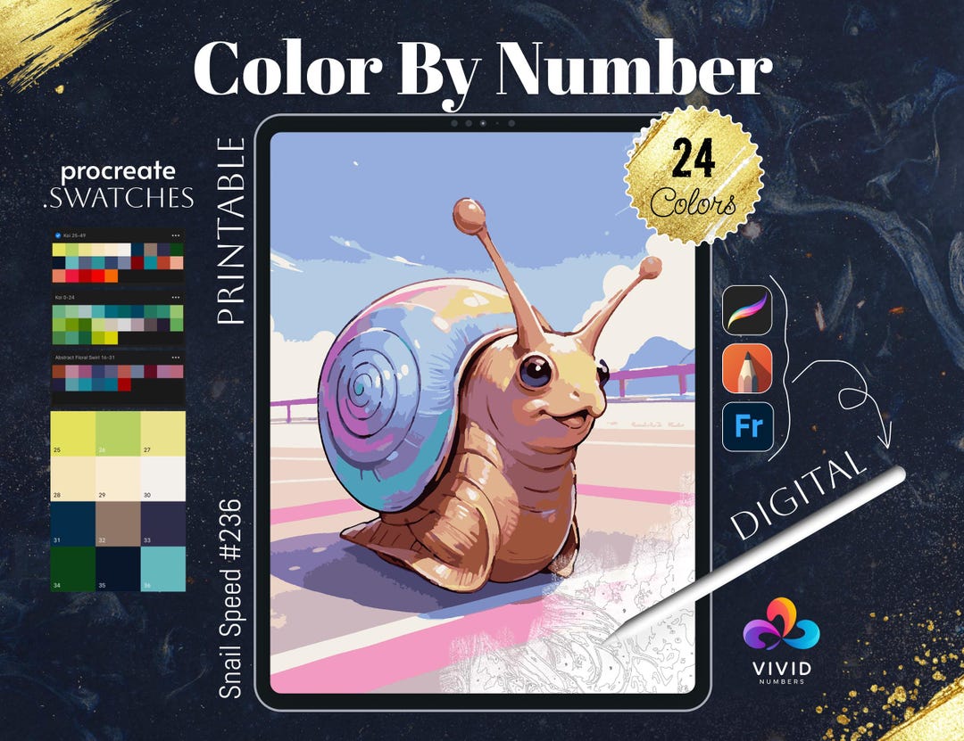 Snail Speed Color by Numbers Anxiety Relief Paint by Numbers Digital ...