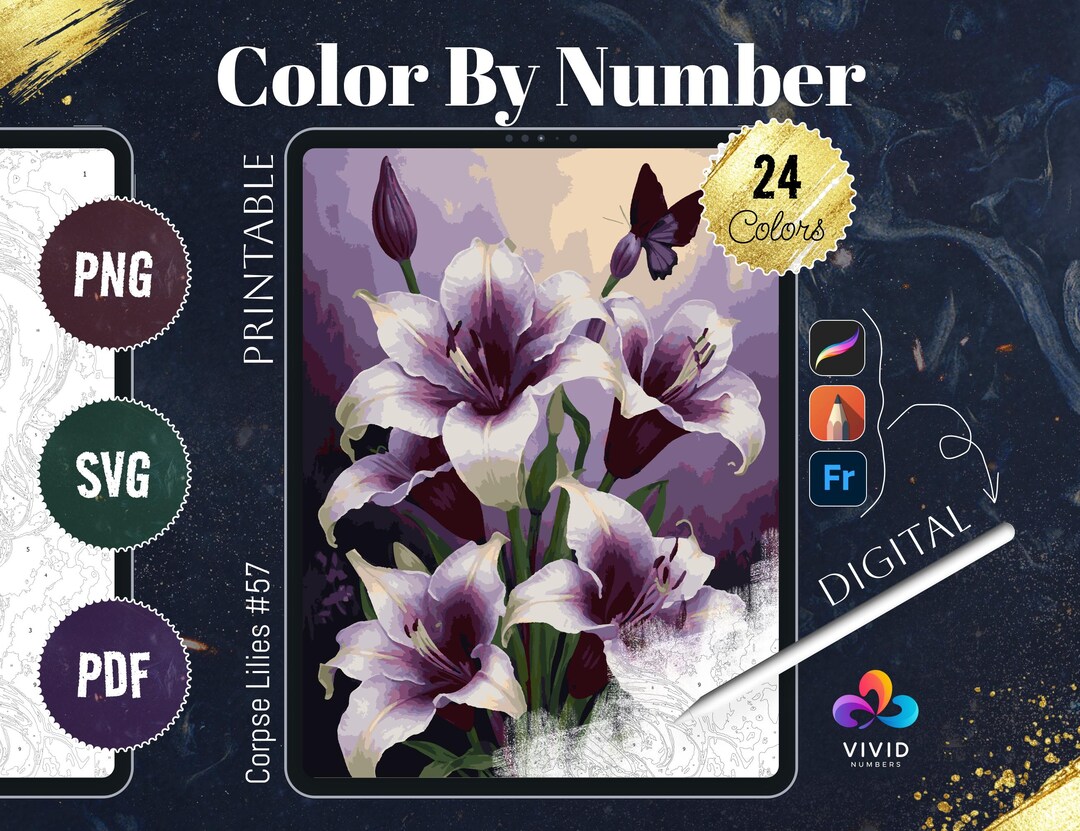 Corpse Lilies Coloring by Number Printable Paint by Numbers Digital ...