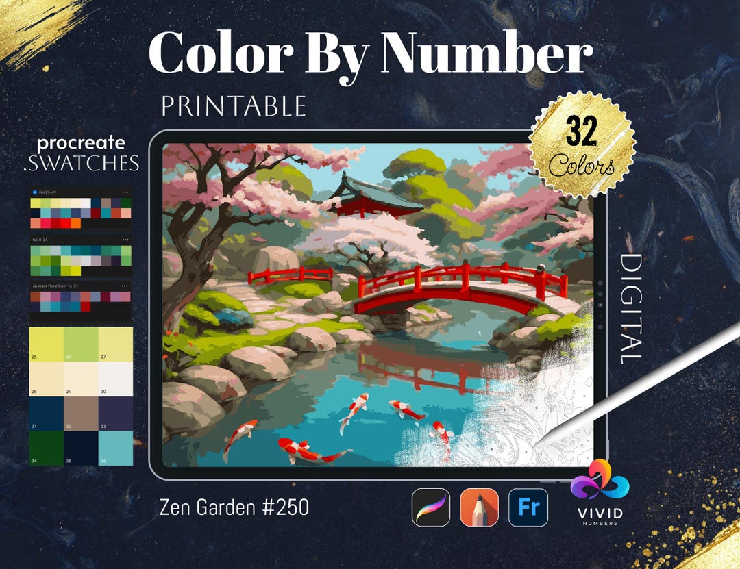 Zen Garden Color by Number Paint by Numbers Digital Coloring Procreate ...