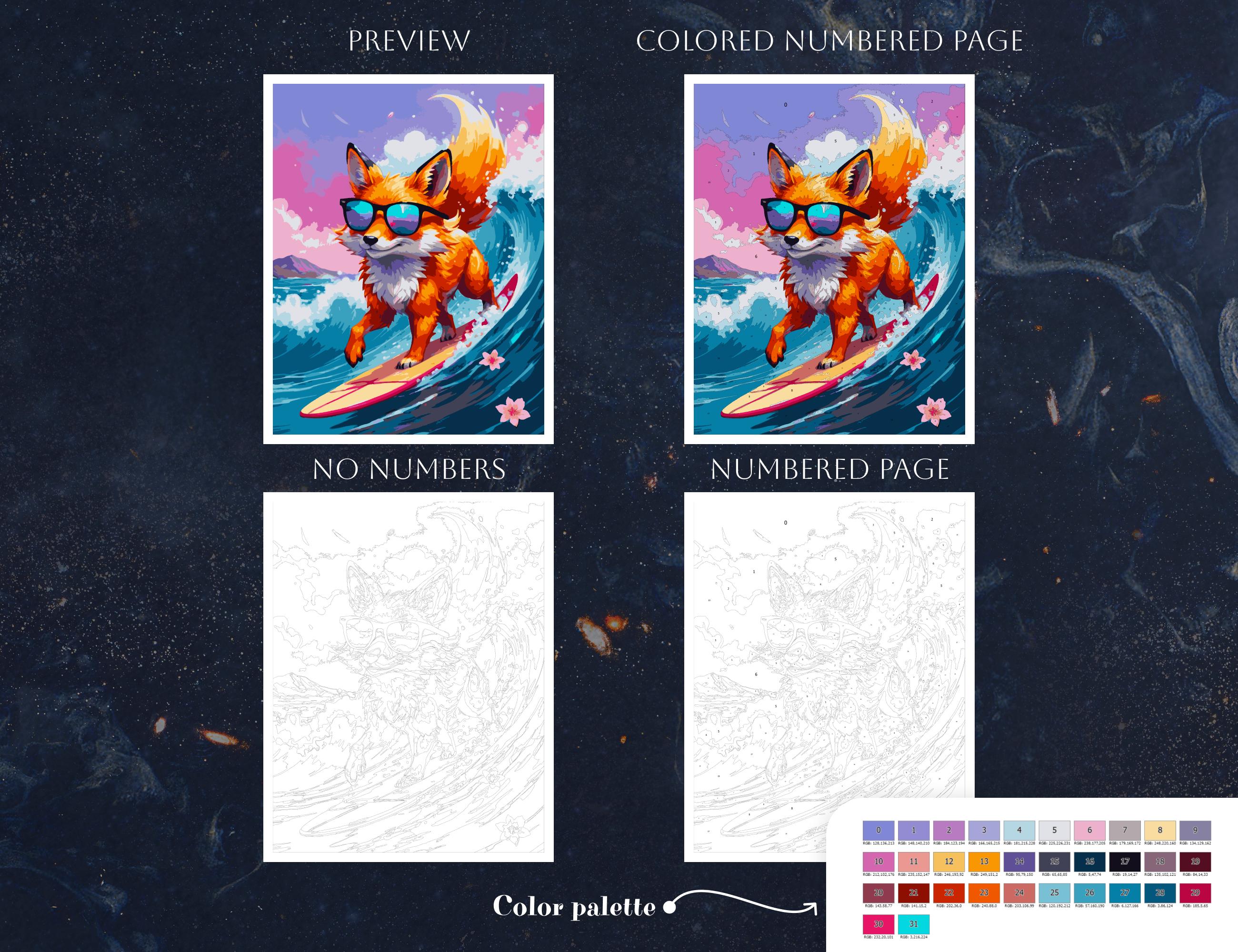 Mischievous Fox Coloring by Numbers Paint by Numbers Digital Coloring ...