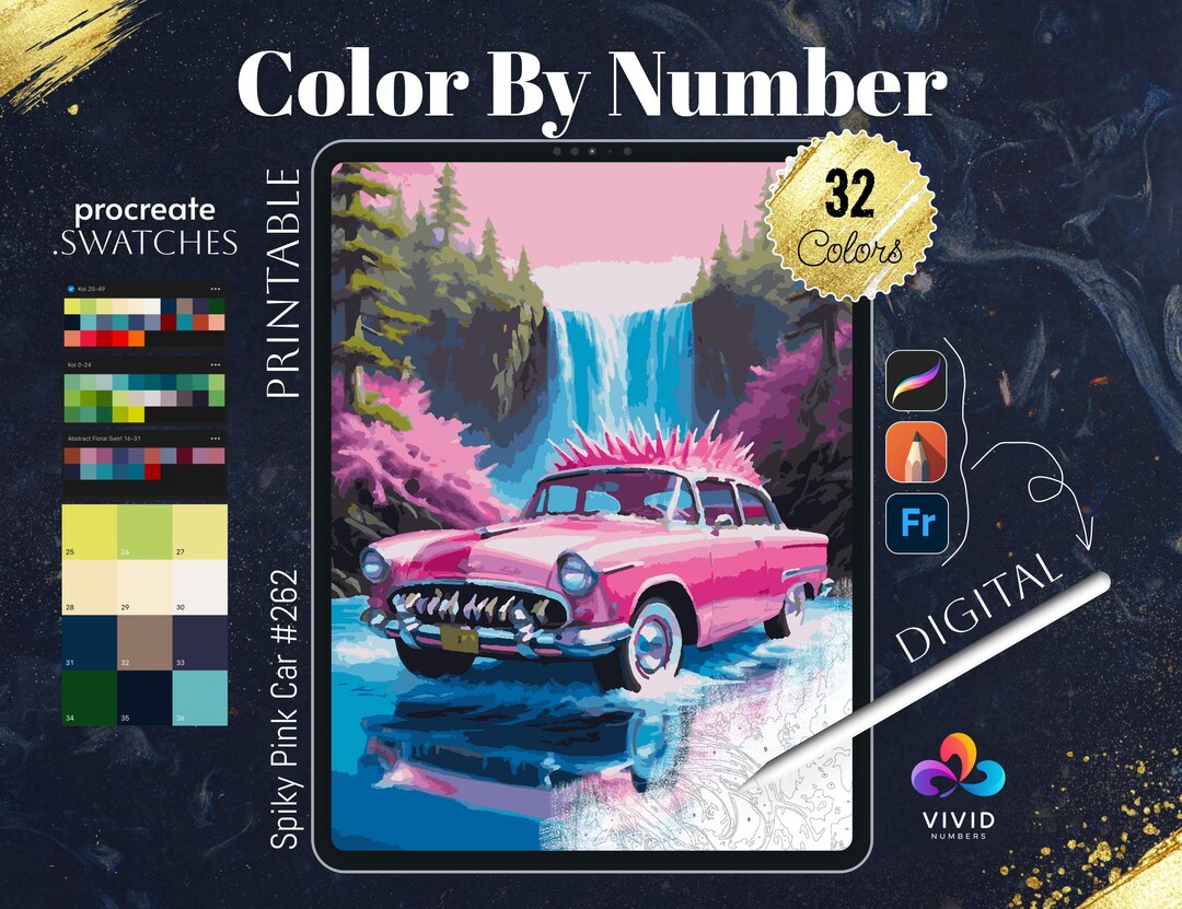 Spiky Pink Car Coloring Procreate Coloring Paint by Numbers Coloring by ...