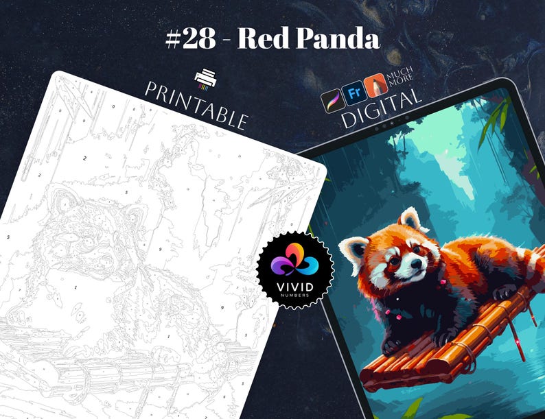 Red Panda Coloring by Numbers Printable Paint by Numbers Digital ...