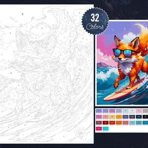 Mischievous Fox Coloring by Numbers Paint by Numbers Digital Coloring ...