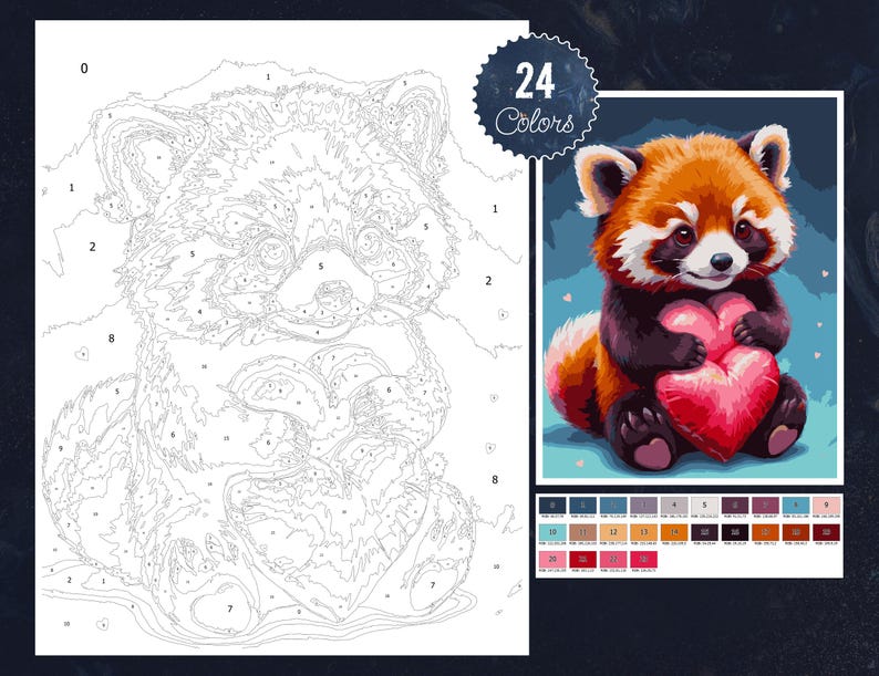 Little Red Panda Color by Numbers for Adults Printable Paint by Numbers ...