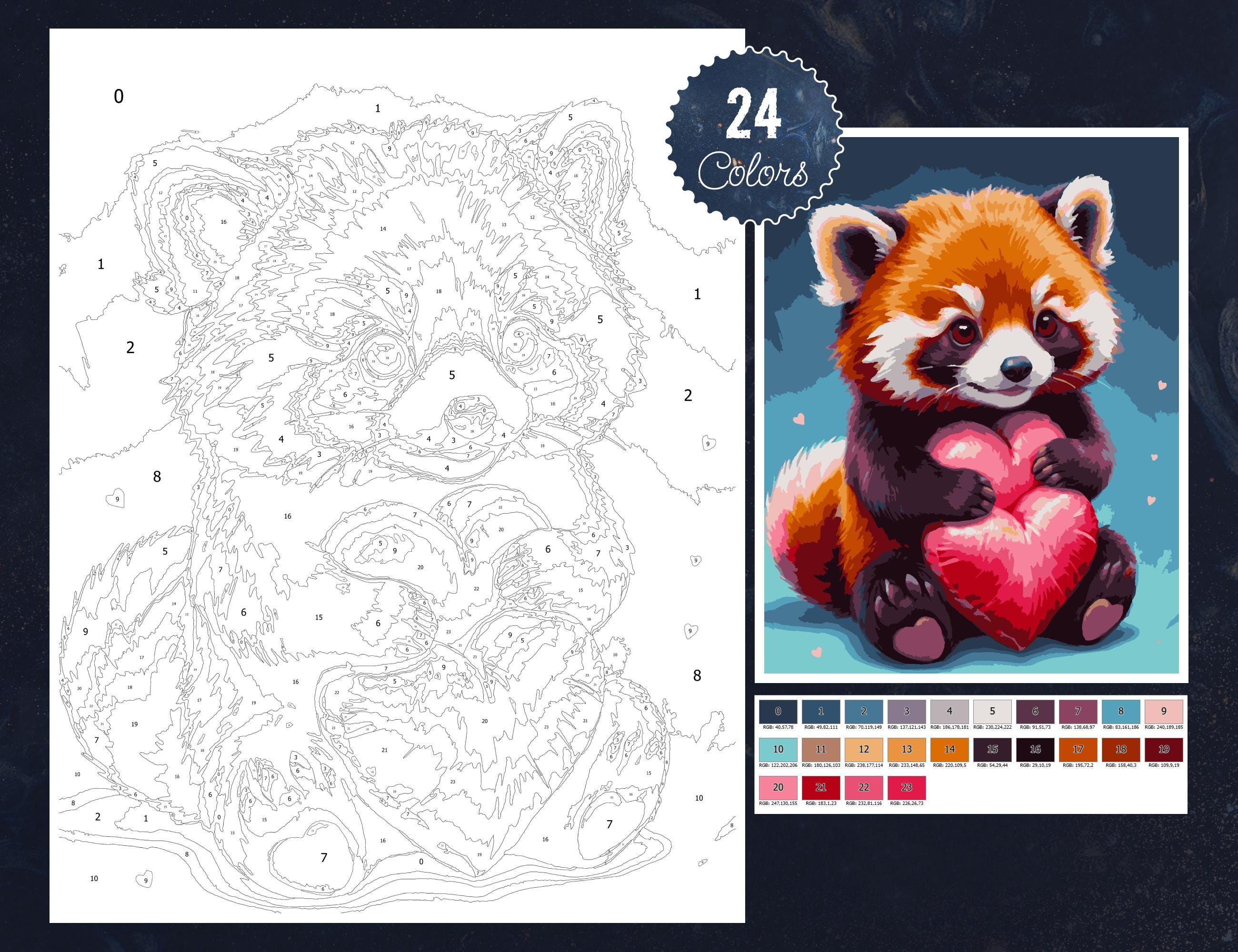 Little Red Panda Color by Numbers for Adults Printable Paint by Numbers ...