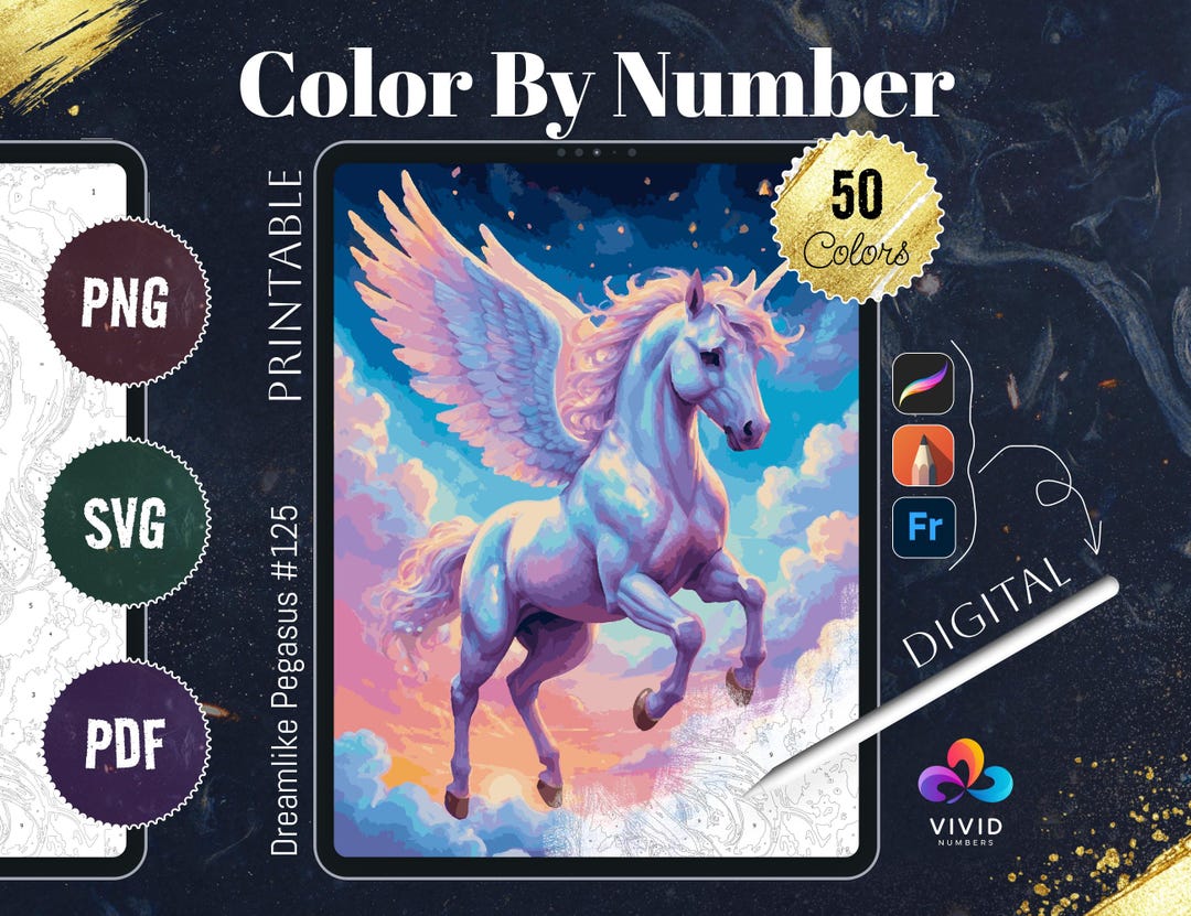 Dreamlike Pegasus Composition Coloring by Number Paint by Numbers ...