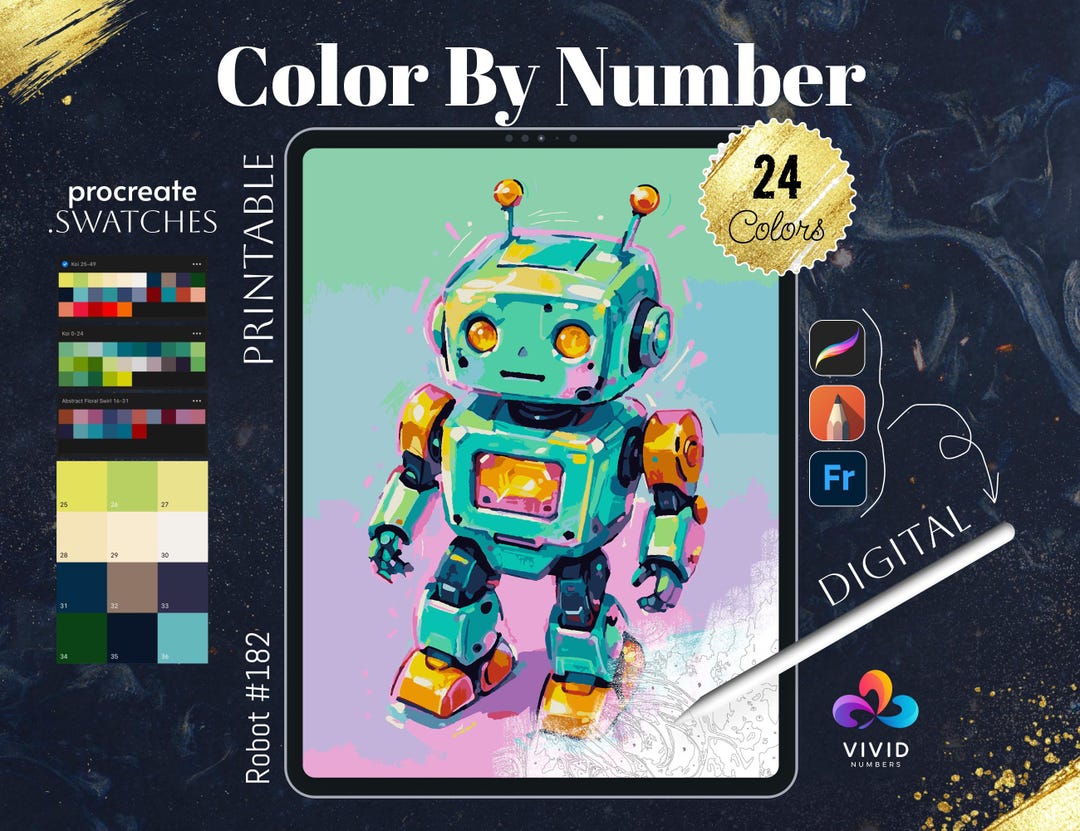 Robot Coloring Procreate Coloring Paint by Numbers Coloring by Number ...
