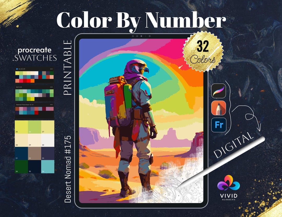 Desert Nomad Color by Number Paint by Numbers Digital Coloring Pages ...
