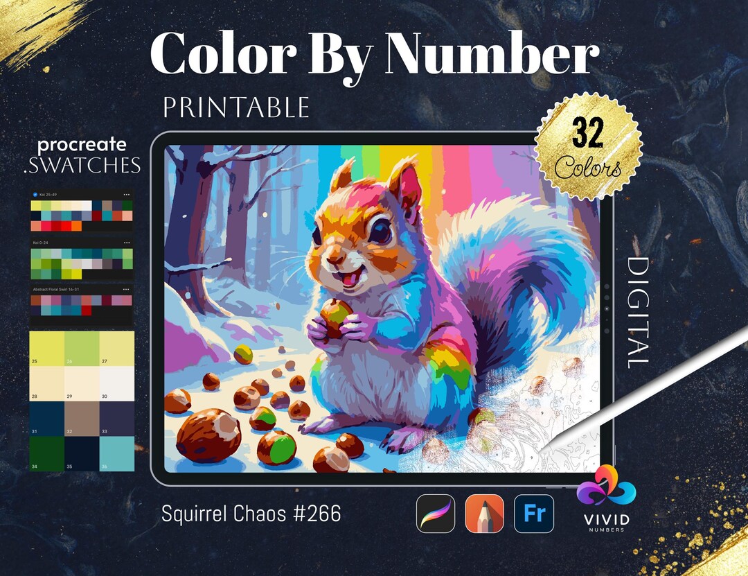 Squirrel Chaos Paint by Numbers Printable Color by Numbers Digital ...