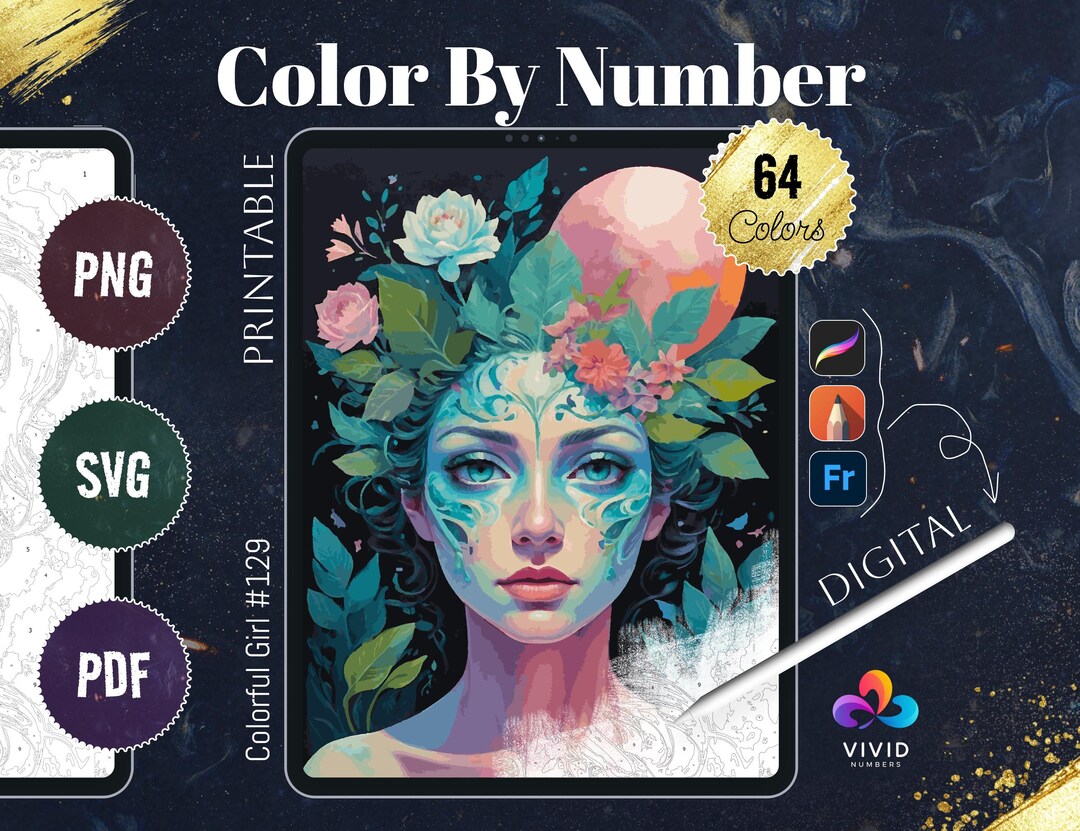 Colorful Girl Color by Numbers Printable Paint by Numbers Digital ...