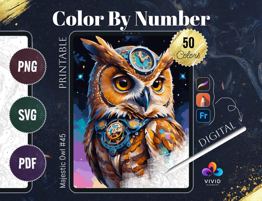 Majestic Owl Coloring by Numbers Printable Paint by Numbers Digital ...