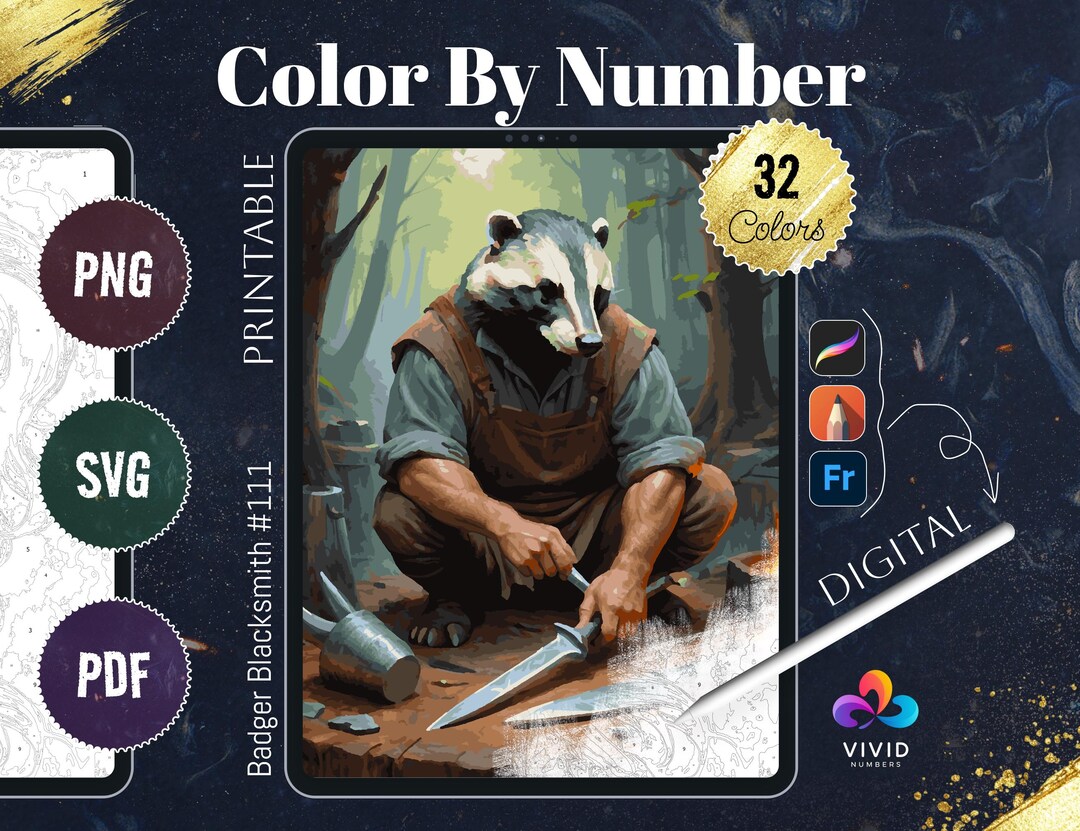 Badger Blacksmith Color by Numbers Printable Paint by Numbers Digital ...