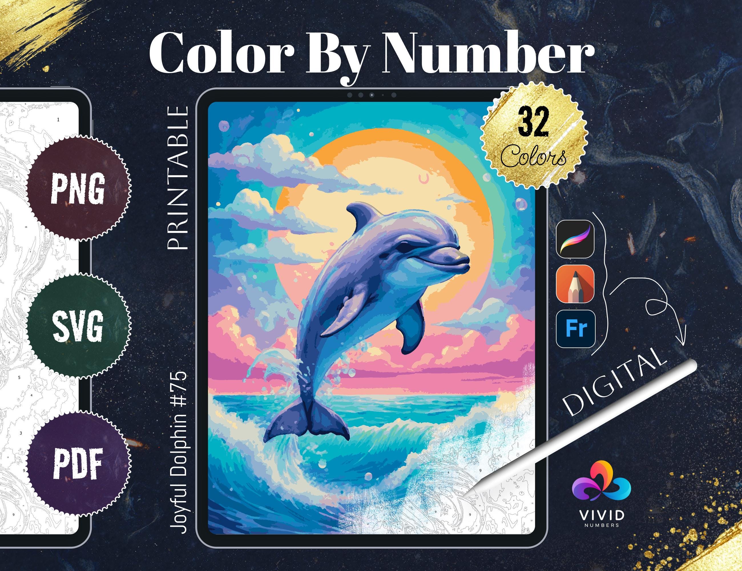 Joyful Dolphin Color by Numbers Printable Paint by Numbers Digital ...