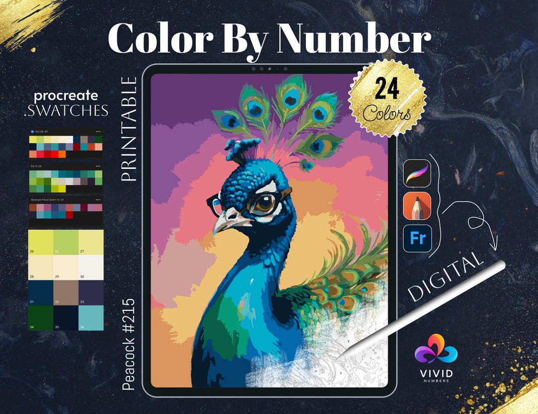Peacock Coloring by Numbers for Adults Printable Paint by Numbers ...