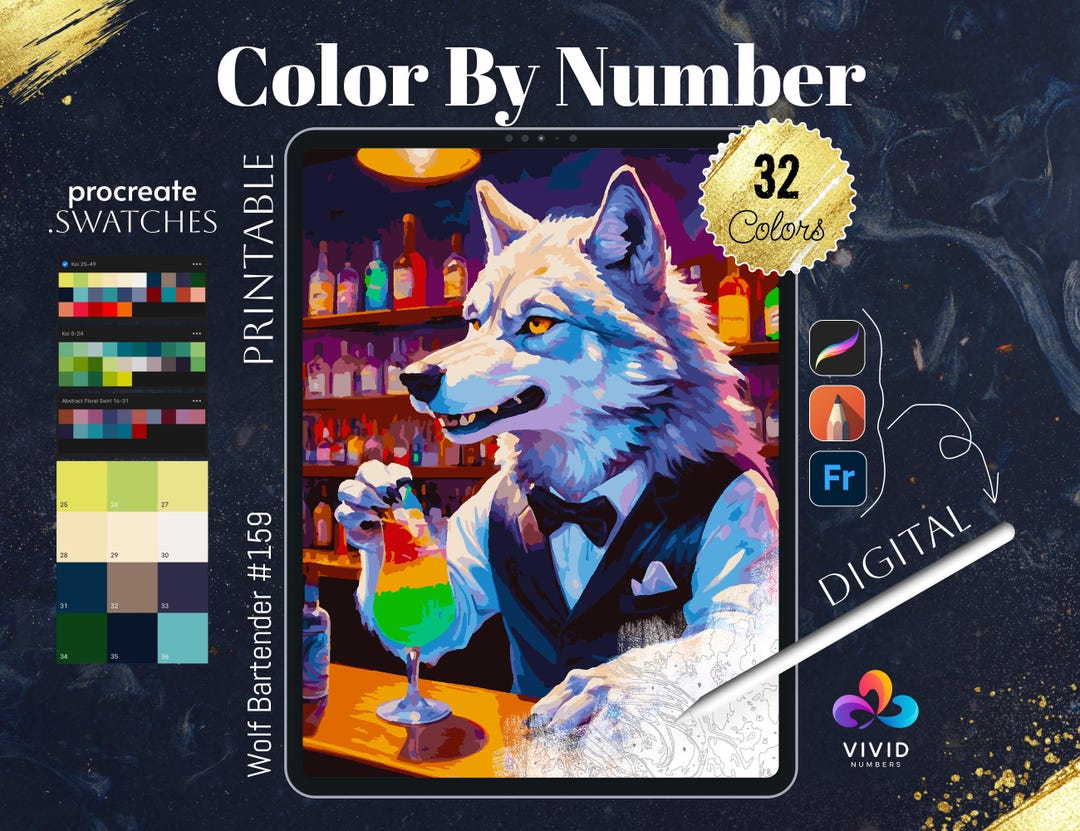 Wolf Bartender Color by Numbers Printable Paint by Numbers Digital ...