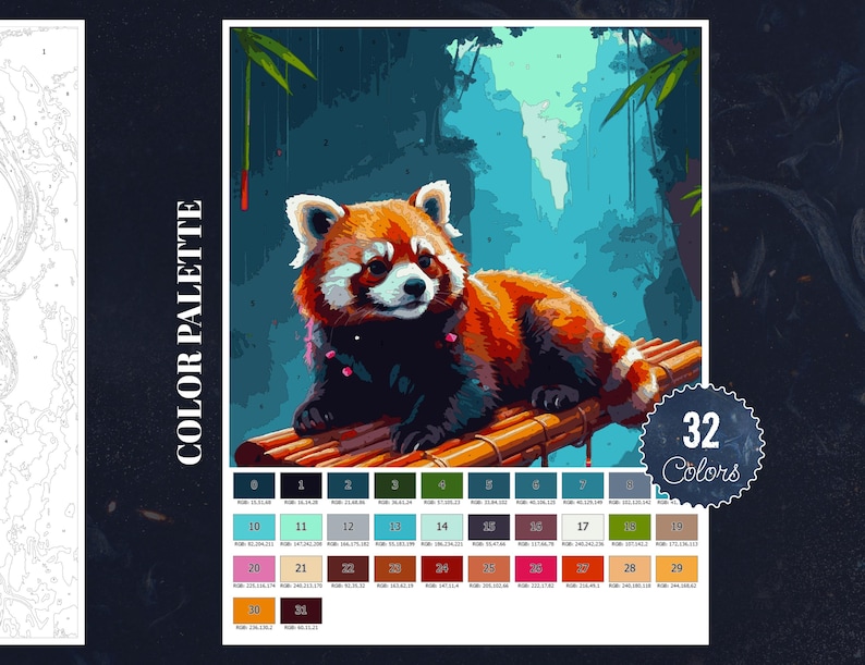 Red Panda Coloring by Numbers Printable Paint by Numbers Digital ...