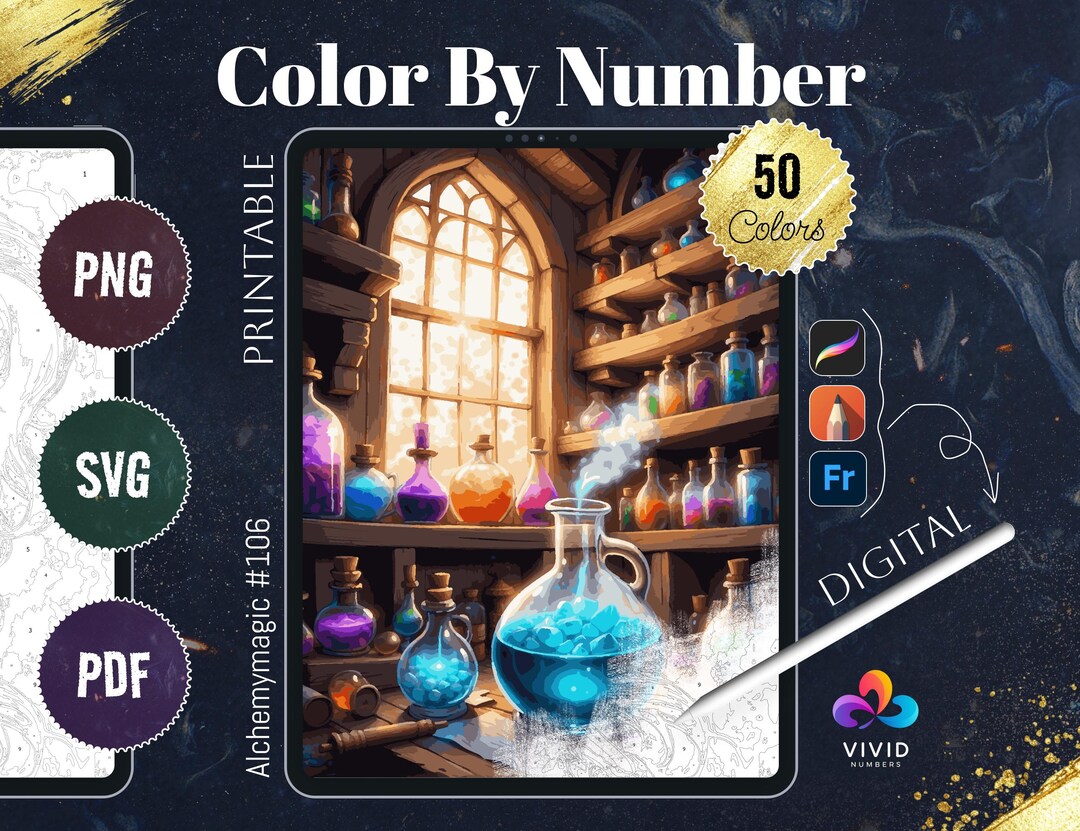 Alchemy Magic Coloring by Number Paint by Numbers Digital Coloring ...