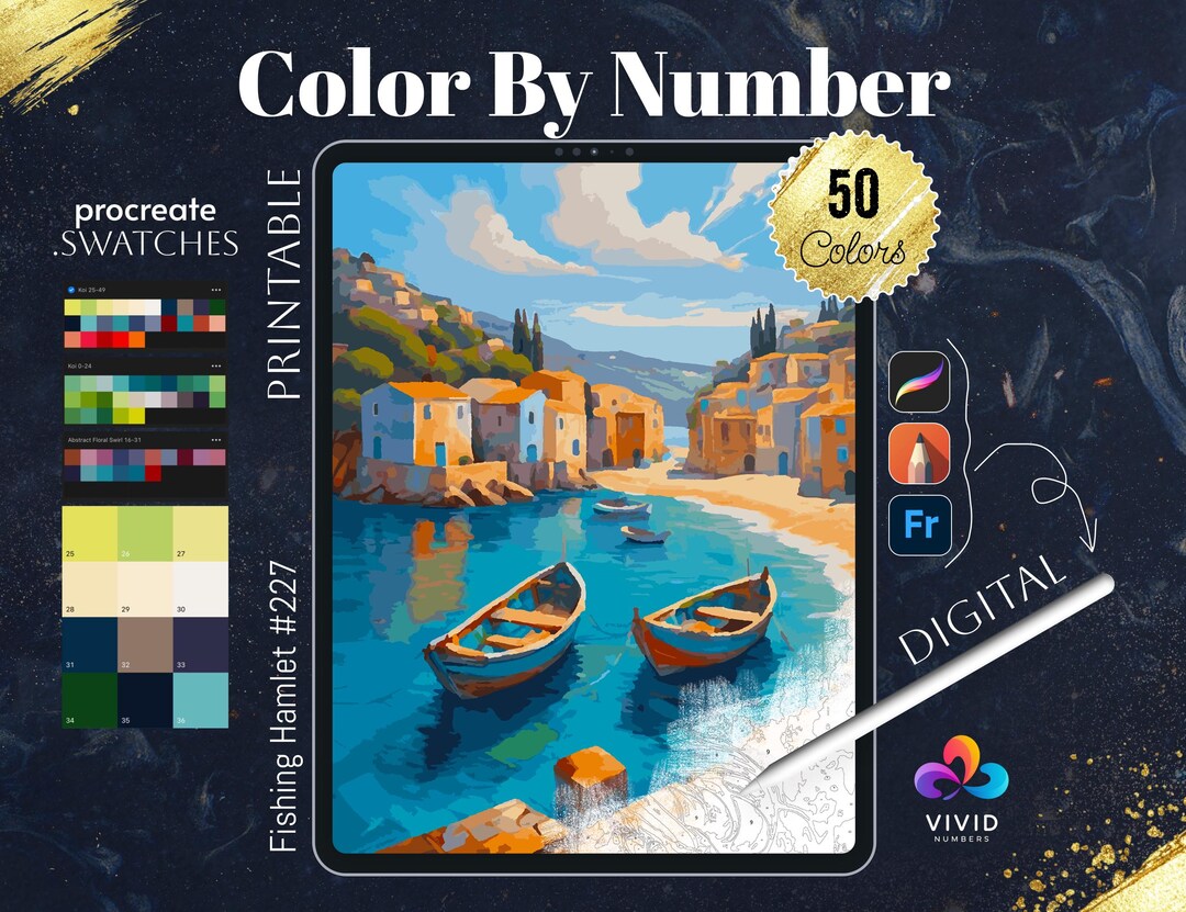 Fishing Hamlet Color by Number Paint by Numbers Digital Coloring ...