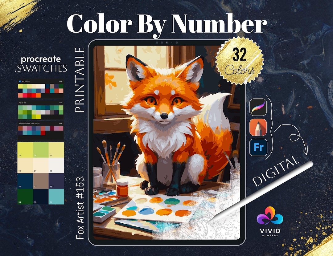 Fox Artist Color by Numbers Printable Paint by Numbers Digital Coloring ...