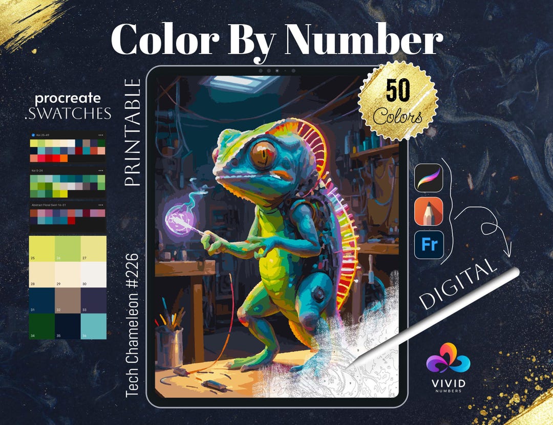 Tech Chameleon Color by Numbers Printable Paint by Numbers Digital ...