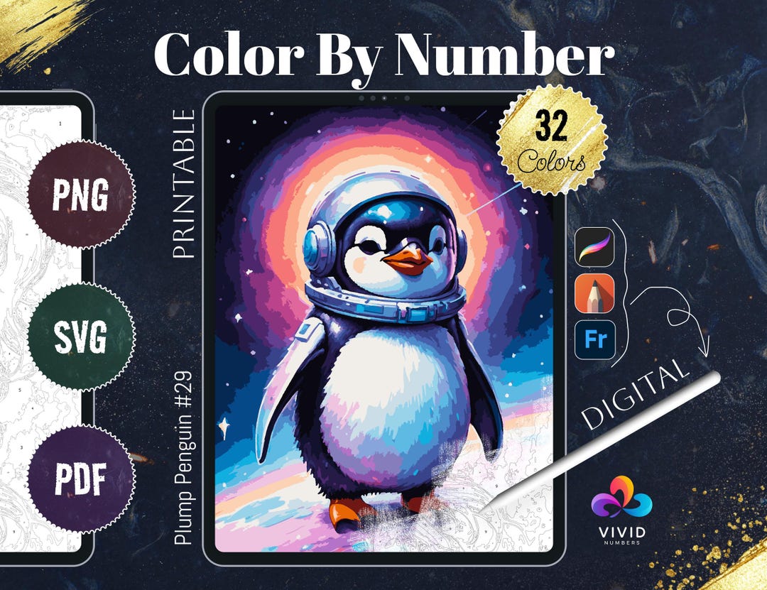 Plump Penguin Coloring by Numbers Printable Paint by Numbers Digital ...