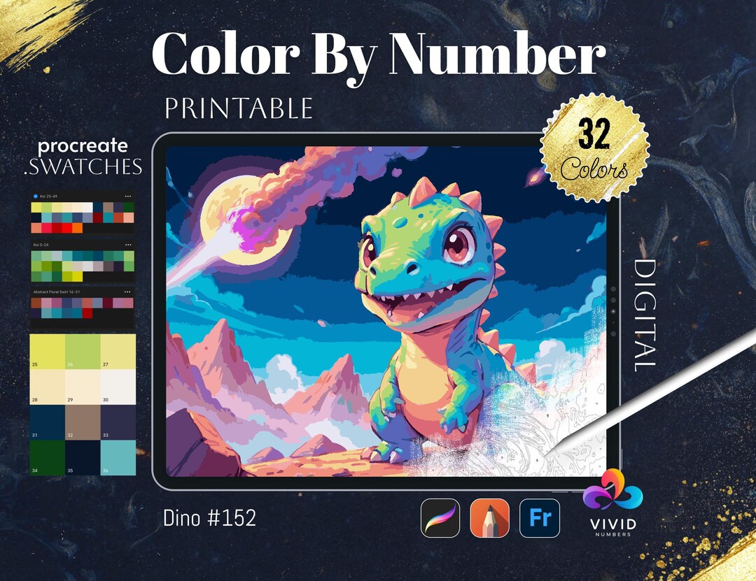 Dino Color by Numbers Paint by Numbers Digital Coloring Pages Procreate ...