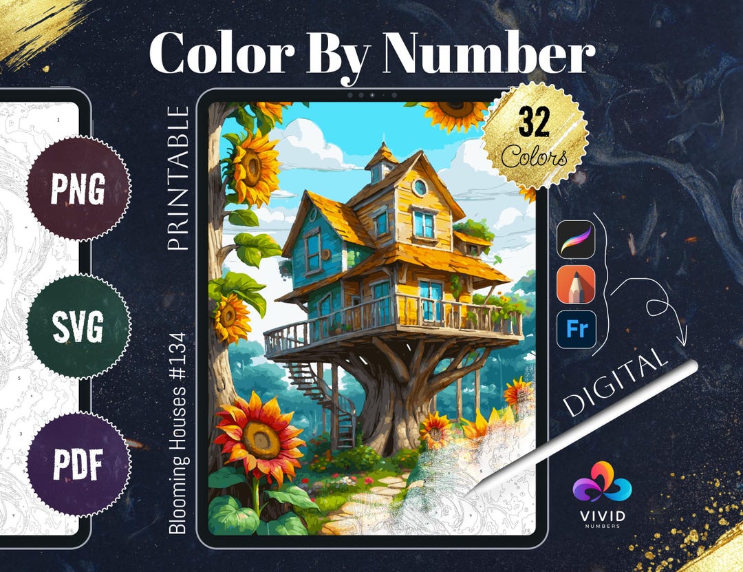 Blooming Houses Coloring Procreate Coloring Paint by Numbers Coloring ...