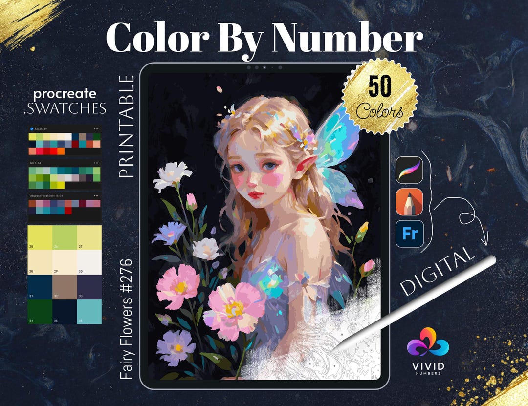 Fairy Flowers Color by Numbers Printable Paint by Numbers Digital ...