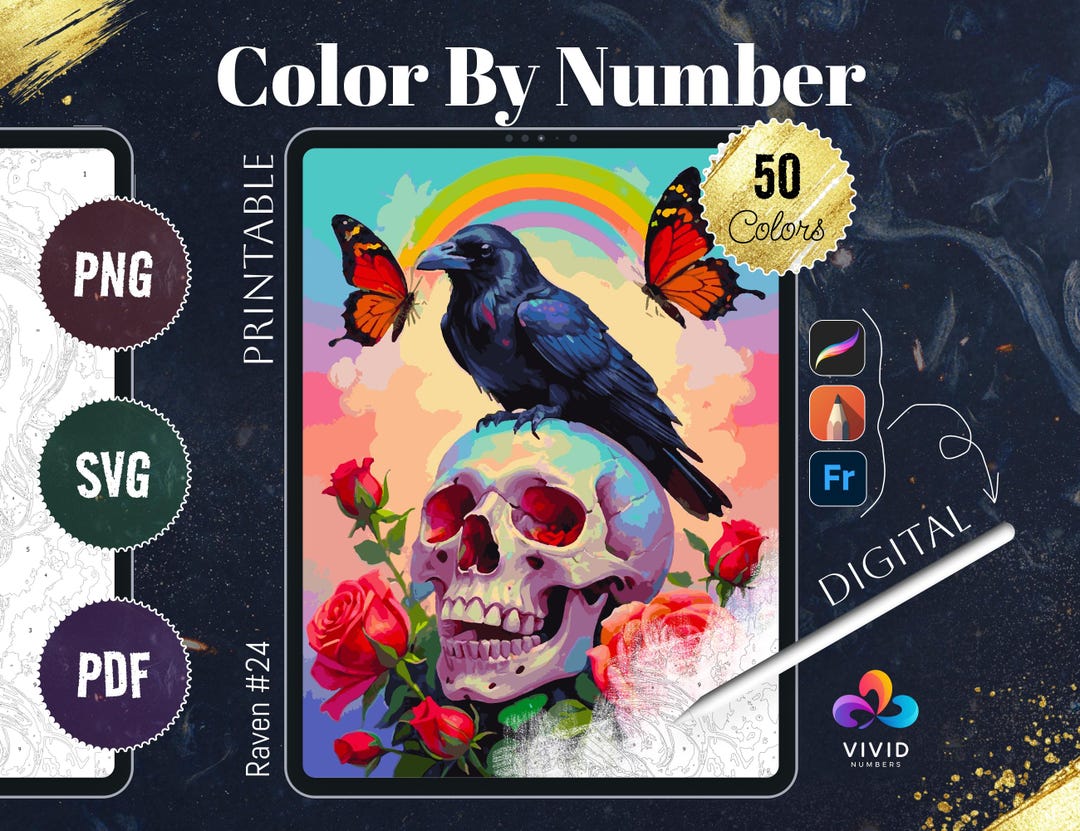 Raven Color by Numbers for Adults Printable Paint by Numbers Digital ...