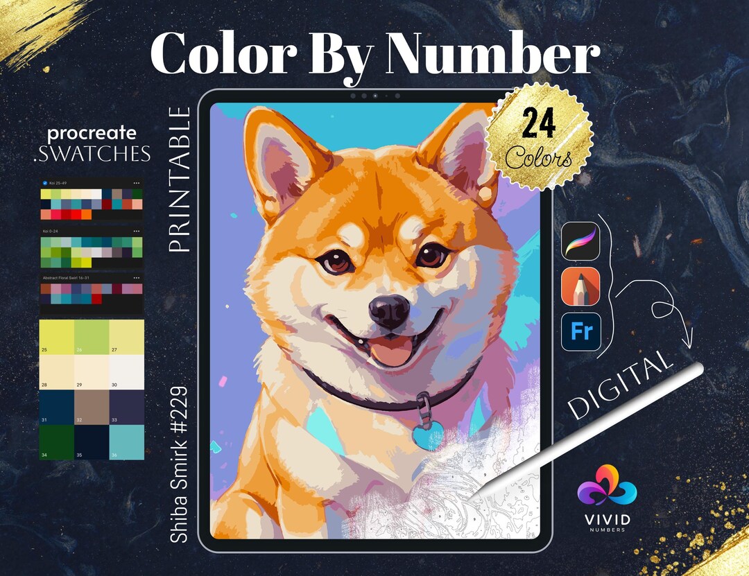 Shiba Smirk Color by Numbers for Adults Printable Paint by Numbers ...