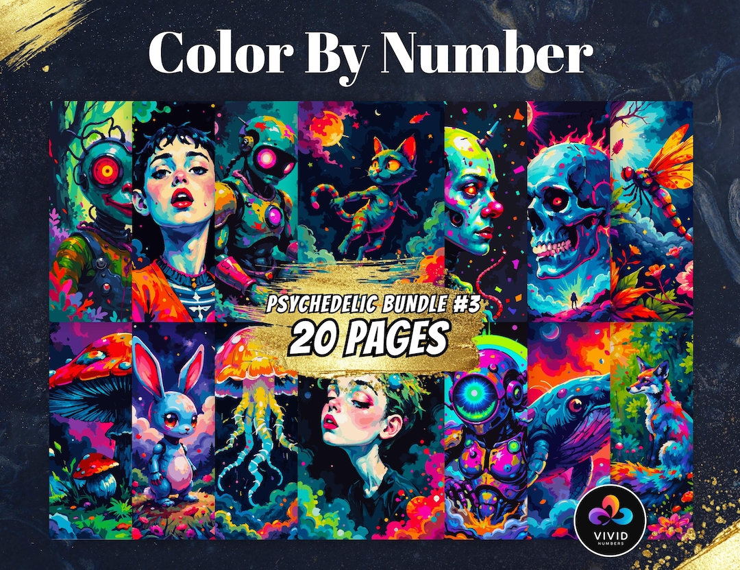 Psychedelic Bundle Color by Numbers for Adults Printable Paint by ...