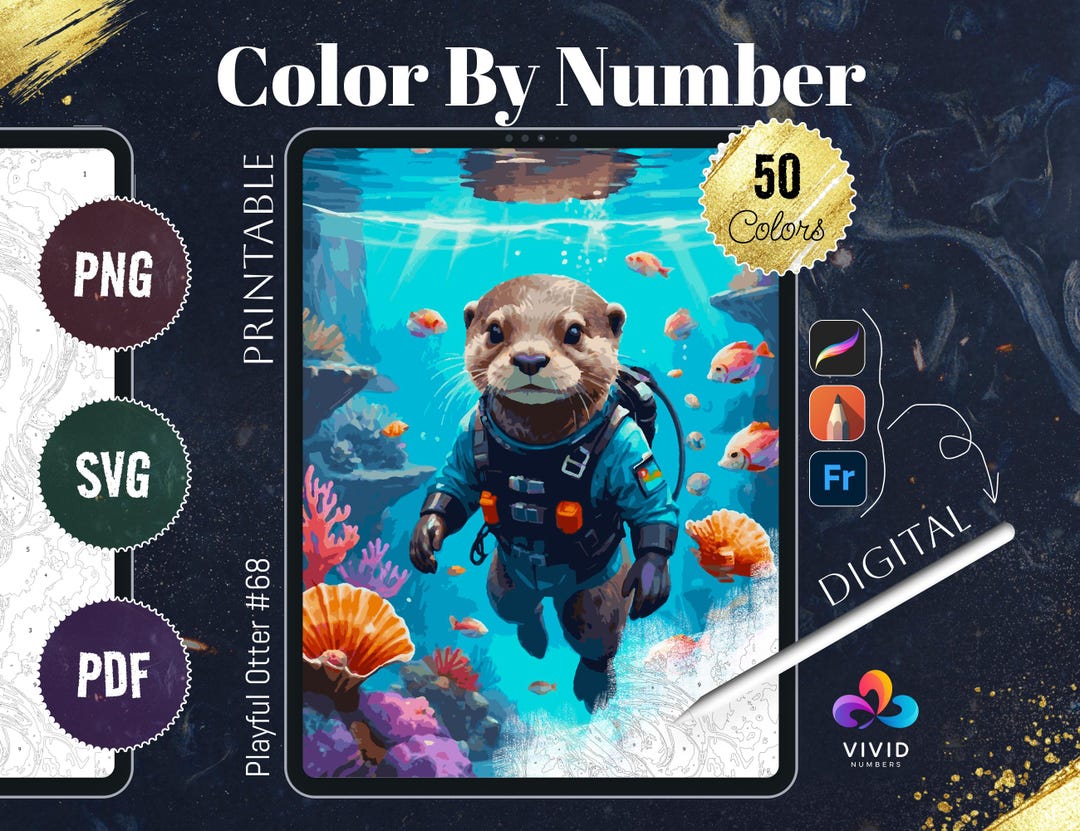 Otter Color by Numbers Printable Paint by Numbers Digital Coloring ...