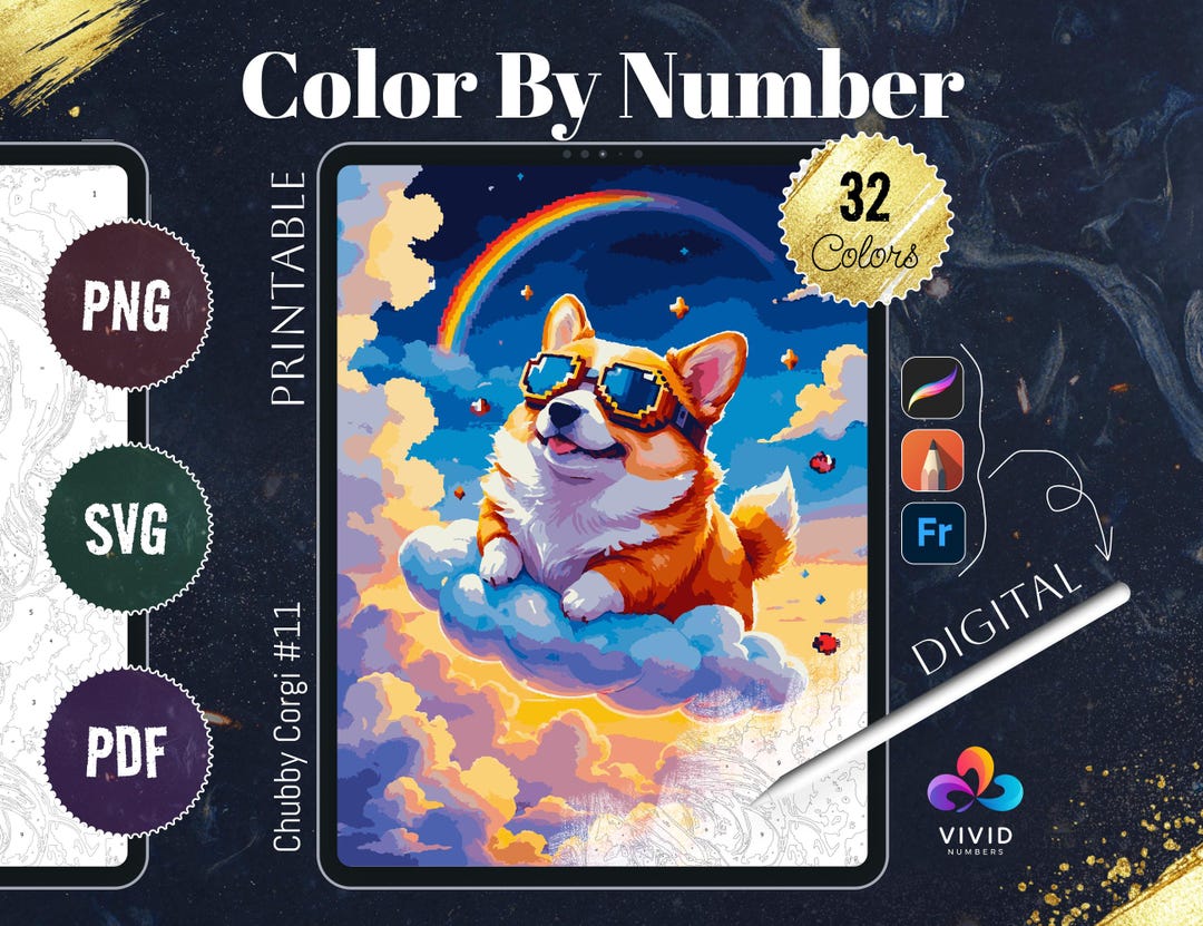 Corgi Coloring by Numbers for Adults Printable Paint by Numbers Digital ...