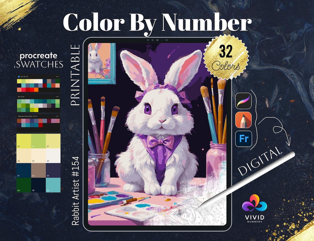 Rabbit Artist Color by Numbers Printable Paint by Numbers Digital ...
