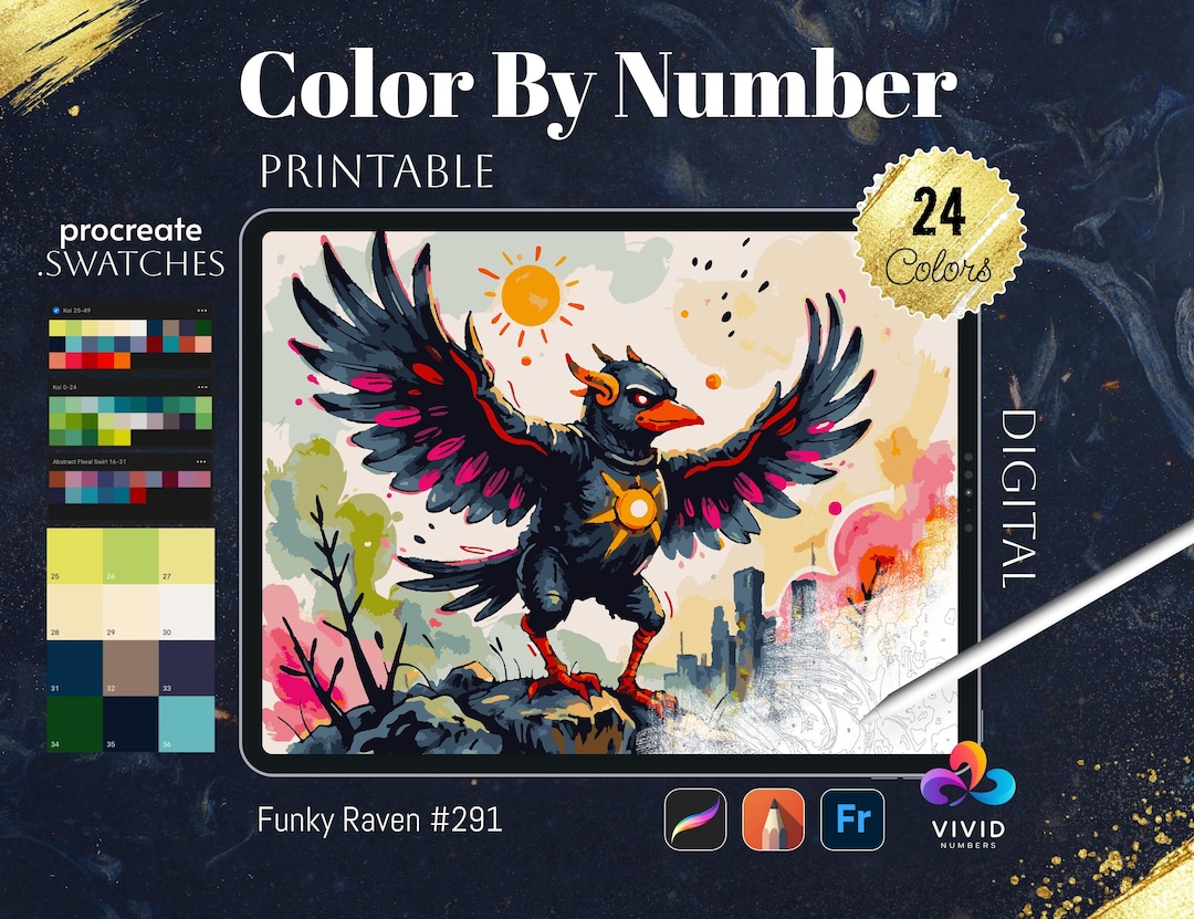 Funky Raven Coloring by Numbers Printable Paint by Numbers Digital ...