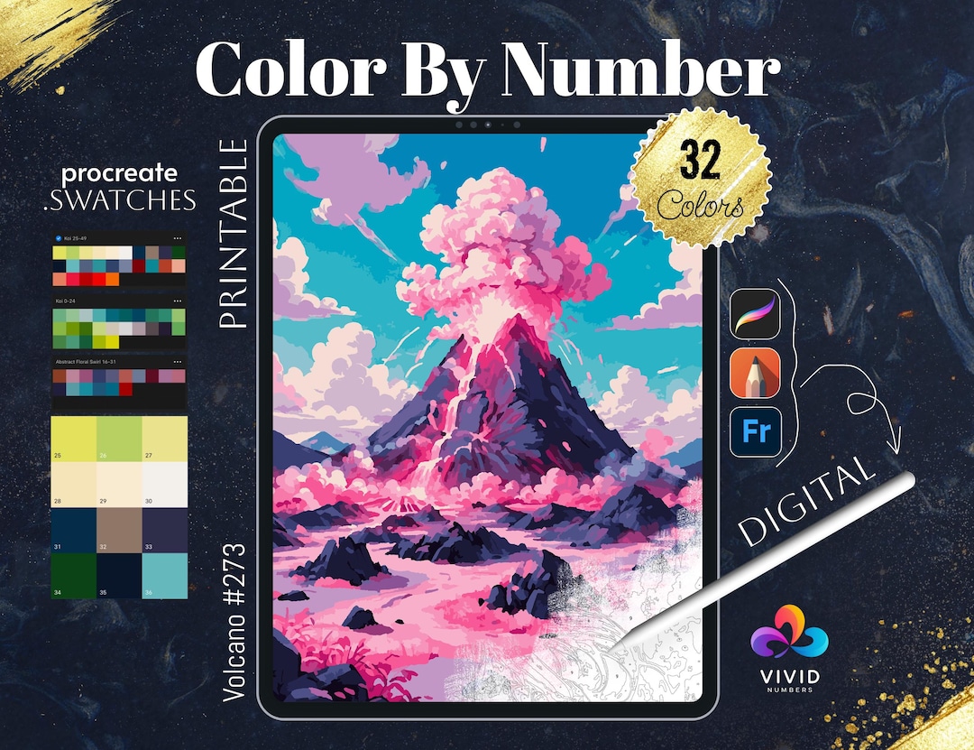 Volcano Color by Number Paint by Numbers Digital Coloring Pages ...